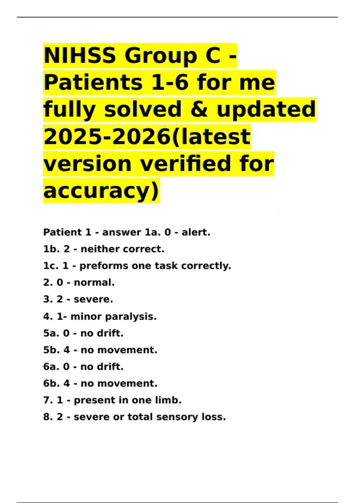 NIHSS Group C - Patients 1-6 for me fully solved & updated - APEX NIH Stroke Scale Group A ...