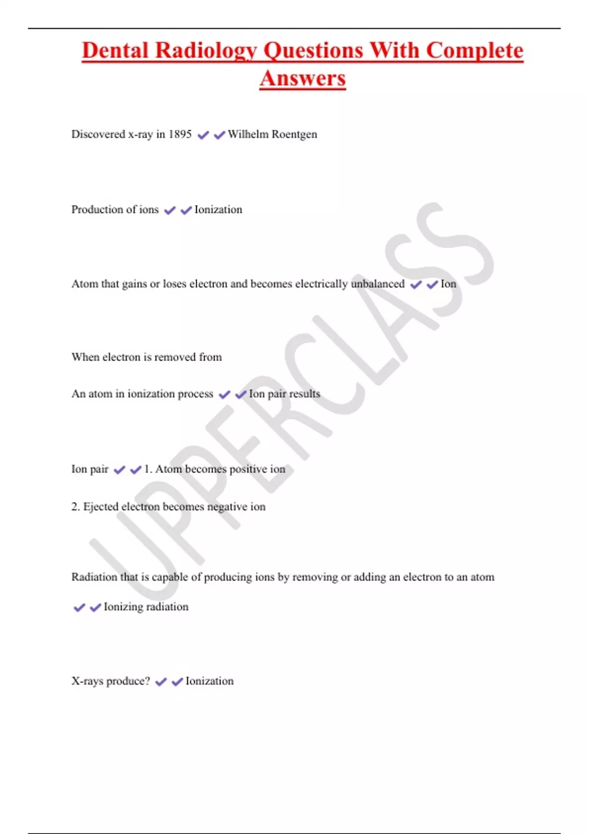 Dental Radiology Questions With Complete Answers - Dental Radiology ...