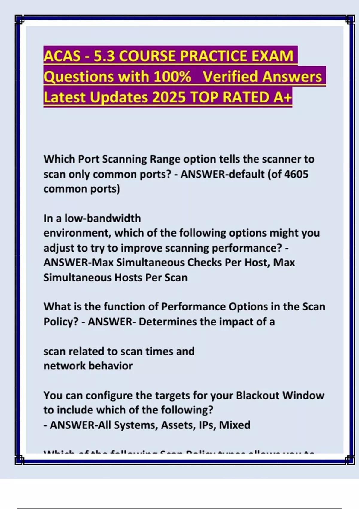 ACAS - 5.3 COURSE PRACTICE EXAM Questions with 100- Verified Answers ...