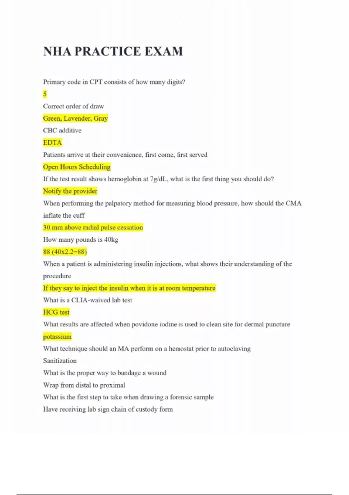 NHA PRACTICE EXAM - NHA PRACTICE - Stuvia US