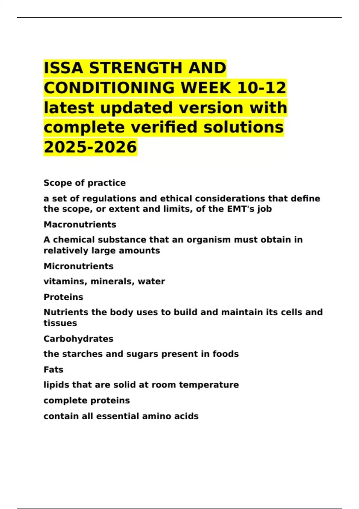 ISSA STRENGTH AND CONDITIONING WEEK 10-12 latest updated version with ...