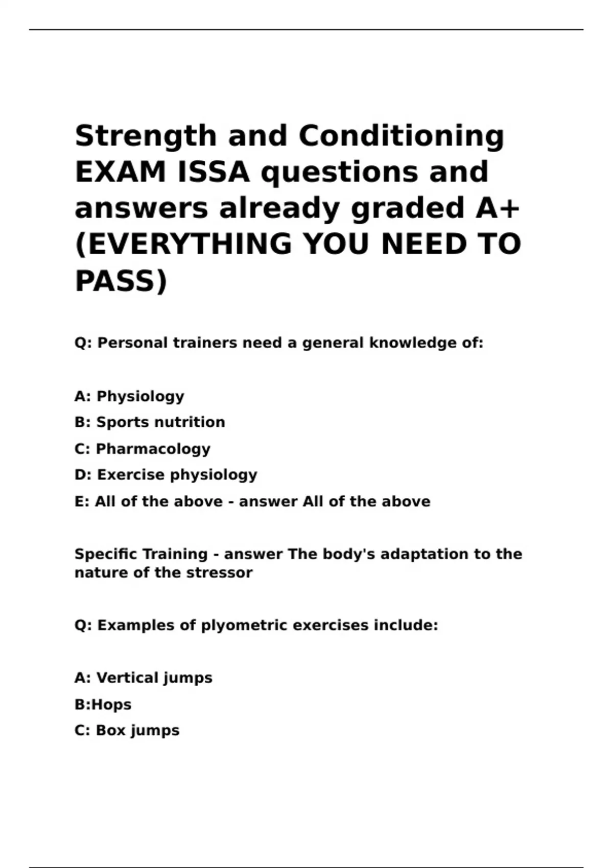 Strength and Conditioning EXAM ISSA questions and answers already ...