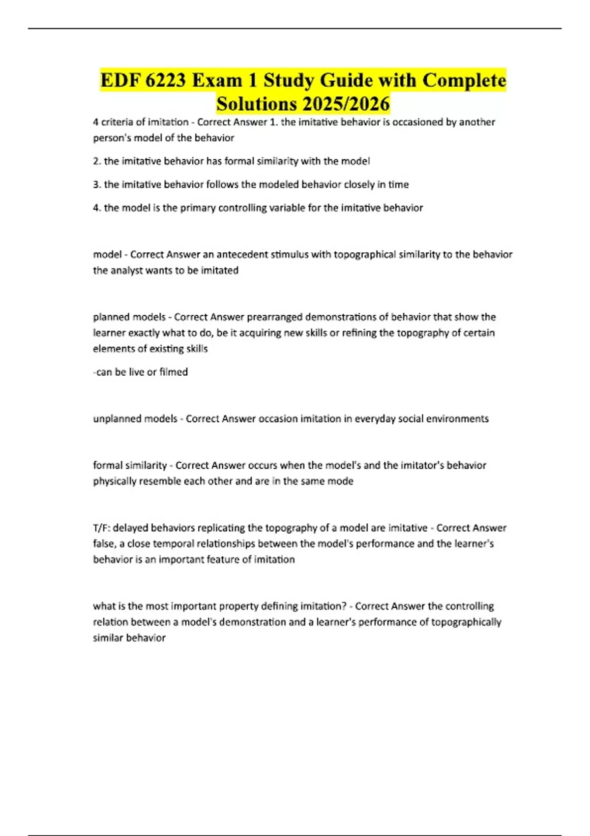 EDF 6223 Exam 1 Study Guide with Complete Solutions 2025/2026 - EDF ...