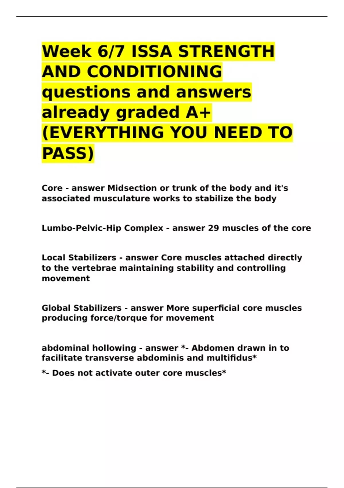 Week 67 ISSA STRENGTH AND CONDITIONING questions and answers already ...