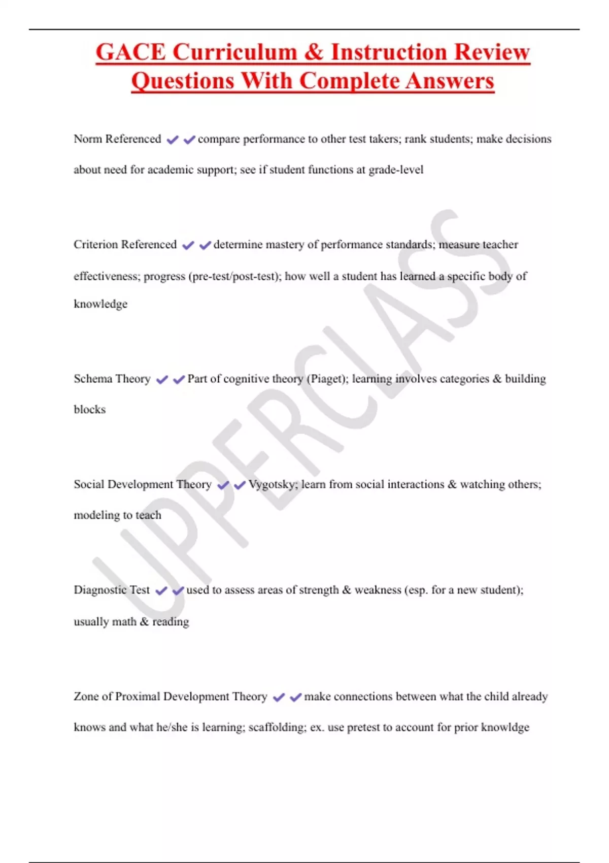 GACE Curriculum & Instruction Review Questions With Complete Answers ...