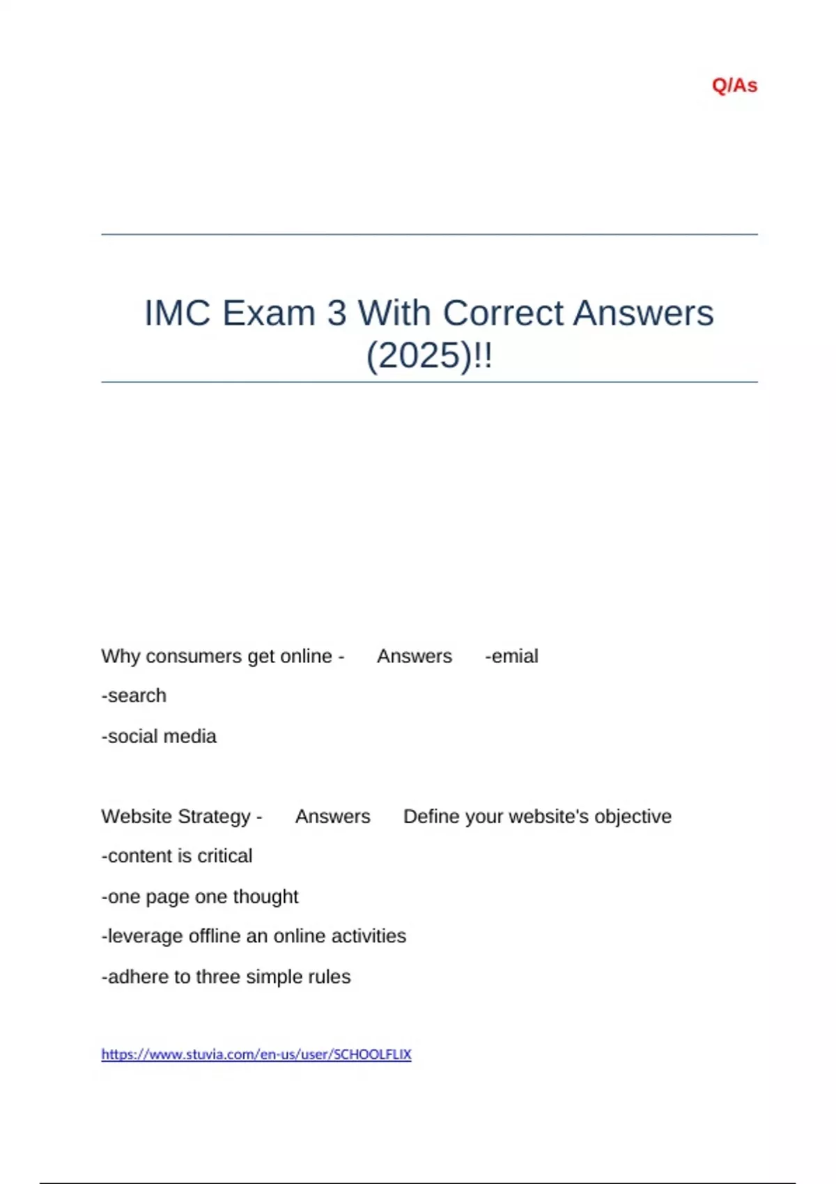 IMC Exam 3 With Correct Answers (2025)!! - IMC 492 - Stuvia US