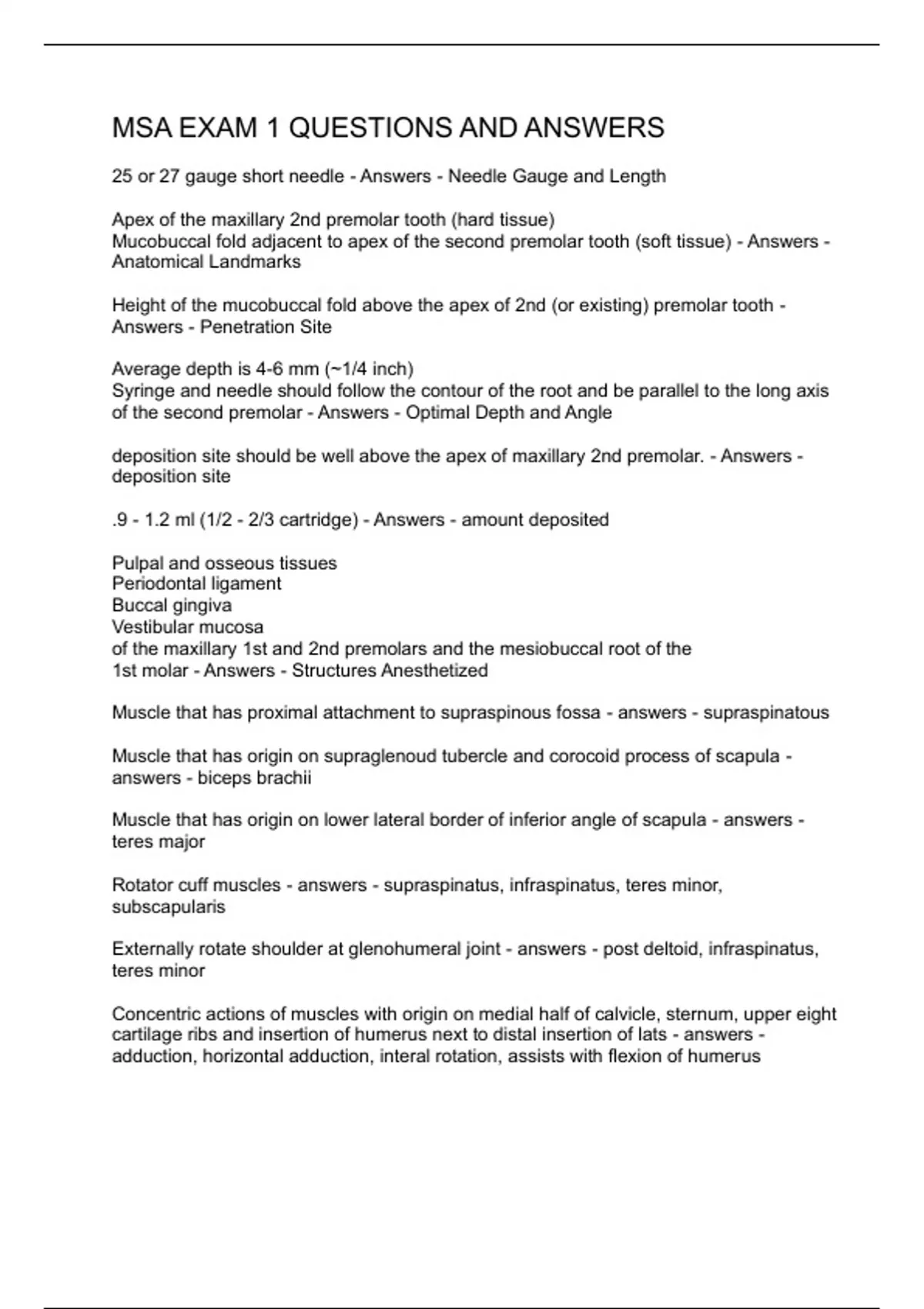 MSA EXAM 1 QUESTIONS AND ANSWERS - MSA - Stuvia US