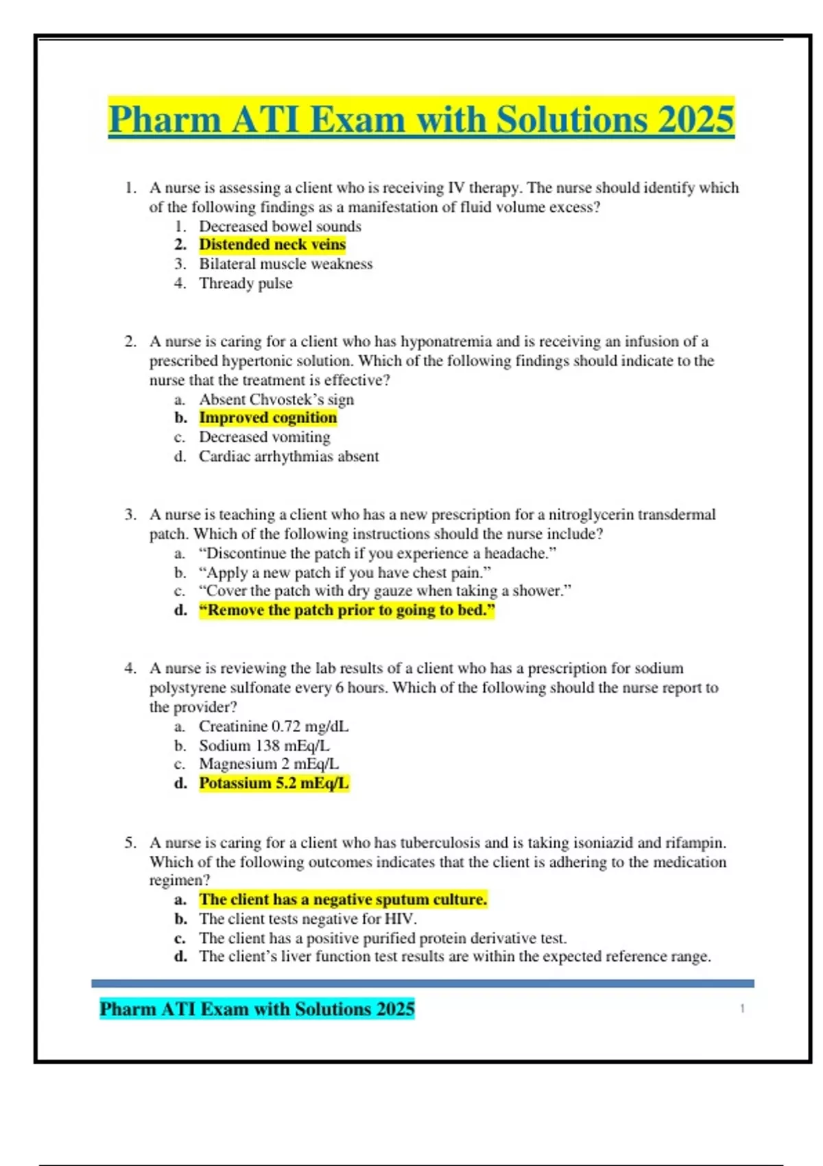 Pharm ATI Exam with Solutions 2025 - Pharm ATI - Stuvia US