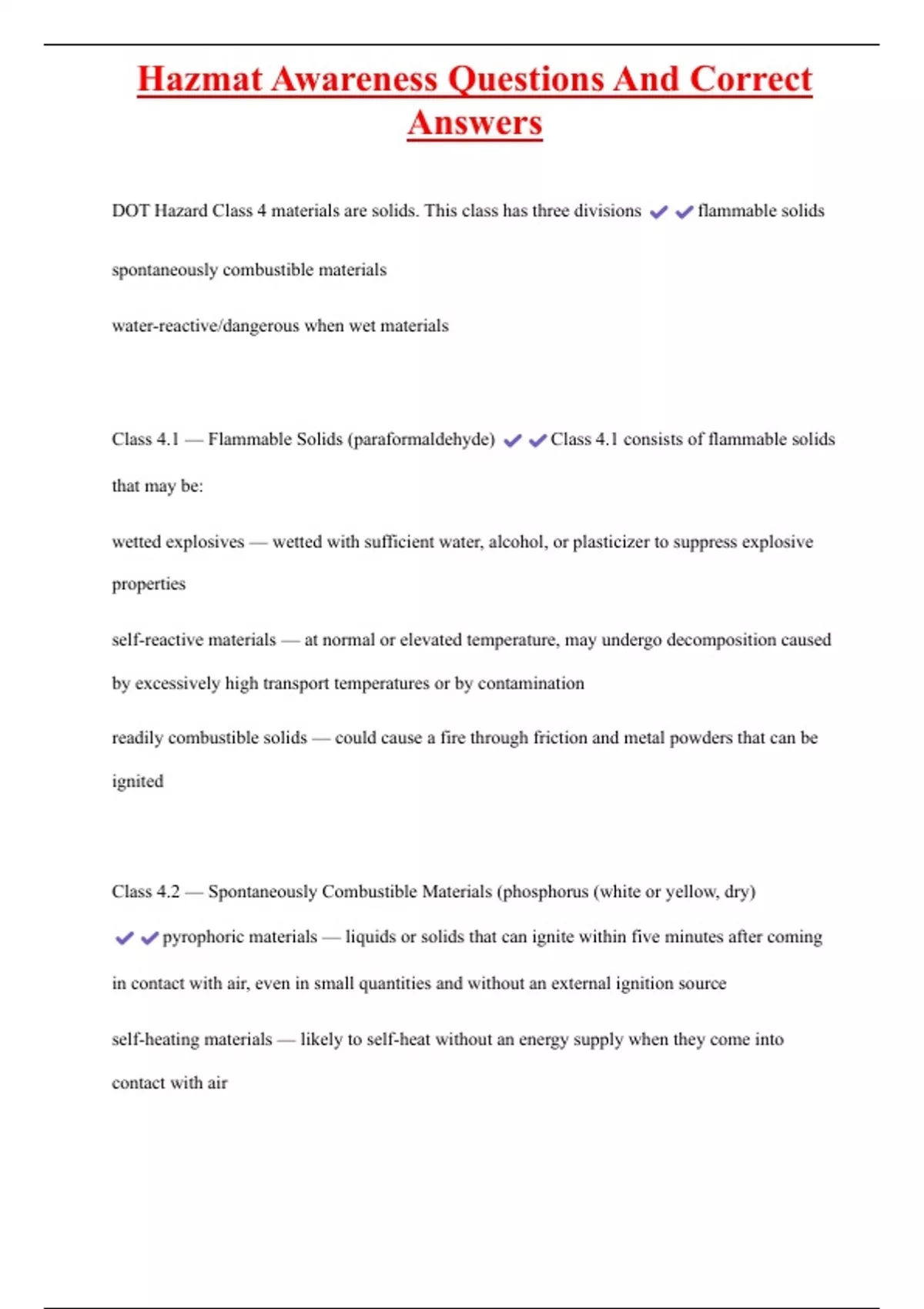 Hazmat Awareness Questions And Correct Answers - HAZMAT ... - Stuvia US
