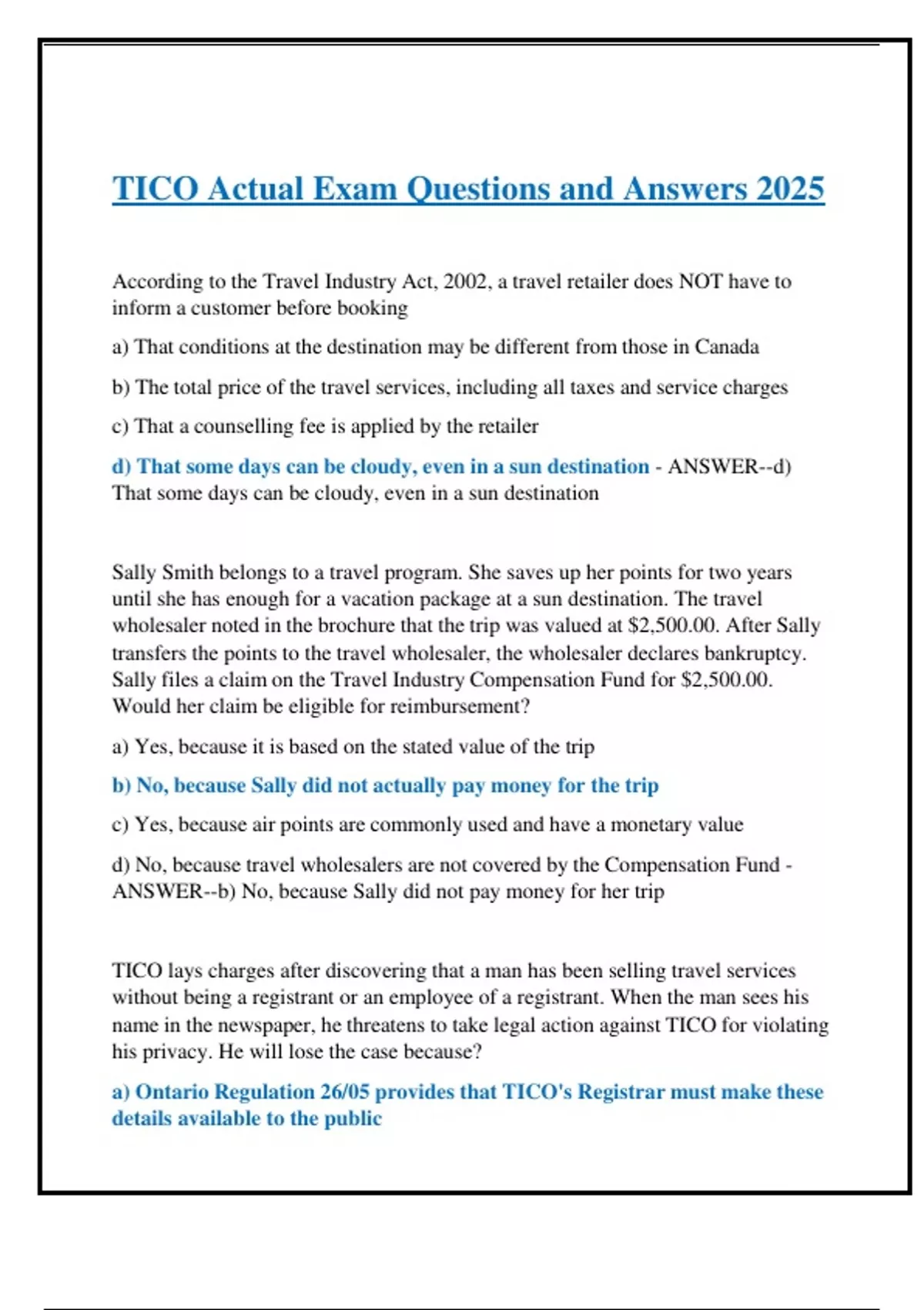 TICO Actual Exam Questions and Answers 2025. - Tico - Stuvia US