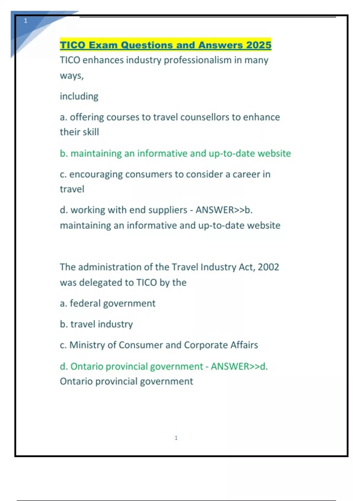 TICO Exam Questions and Answers 2025. - Tico - Stuvia US