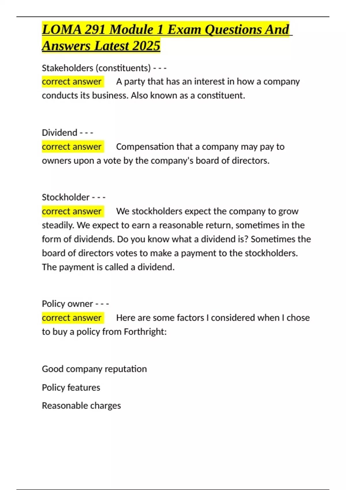 LOMA 291 Module 2 Exam Questions And Answers Latest Update 2025.docx ...