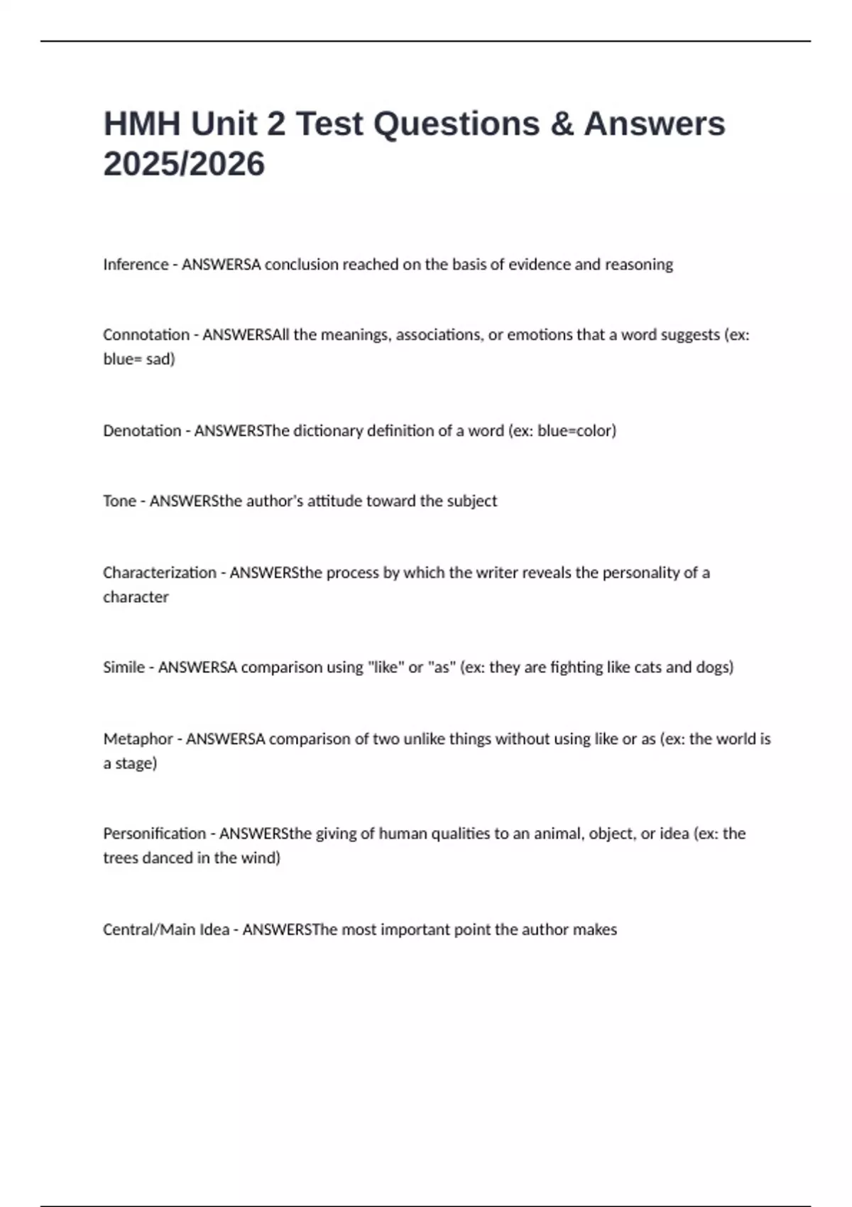 HMH Unit 2 Test Questions & Answers 2025/2026 - HMH Unit 2 - Stuvia US