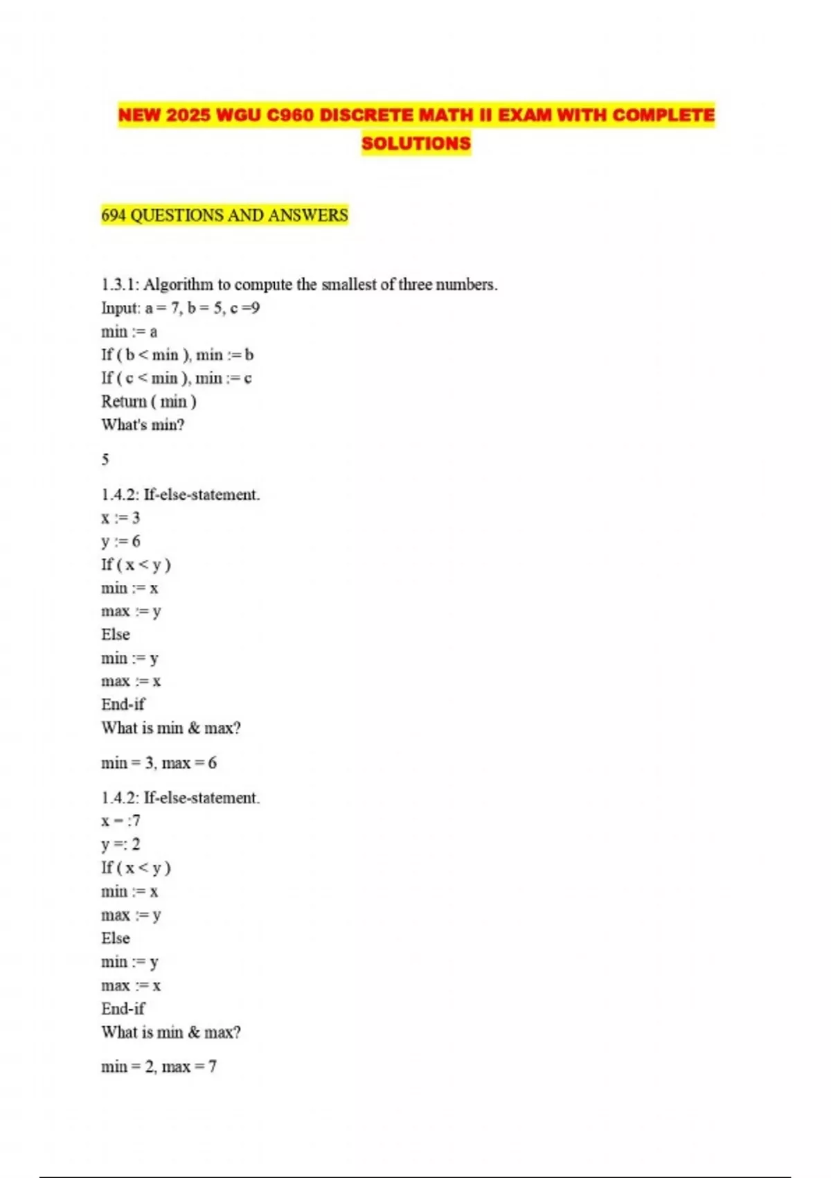 NEW 2025 WGU C960 DISCRETE MATH II EXAM WITH COMPLETE SOLUTIONS - WGU C960 DISCRETE MATH II ...