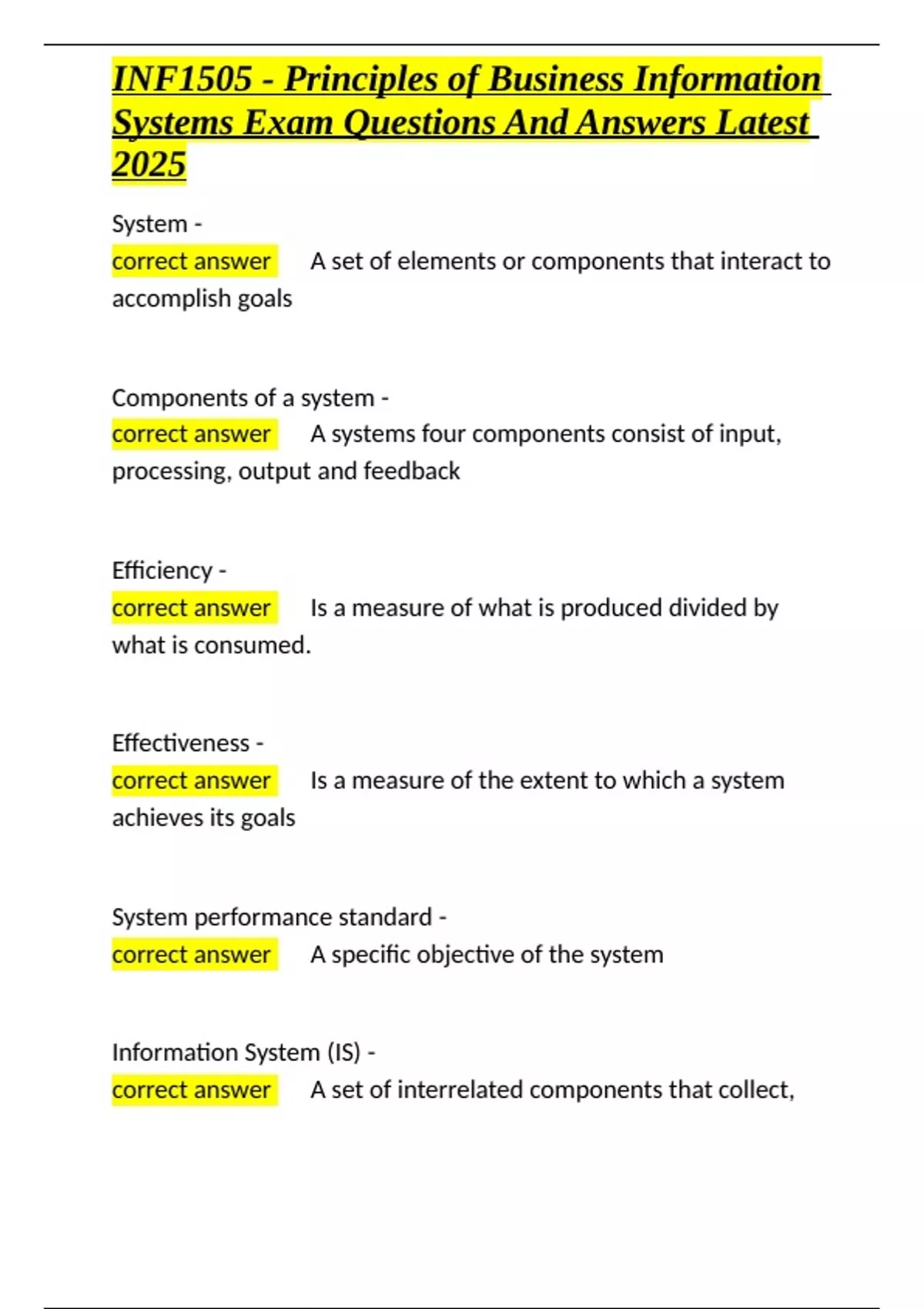INF1505 - Principles of Business Information Systems Exam Questions And ...