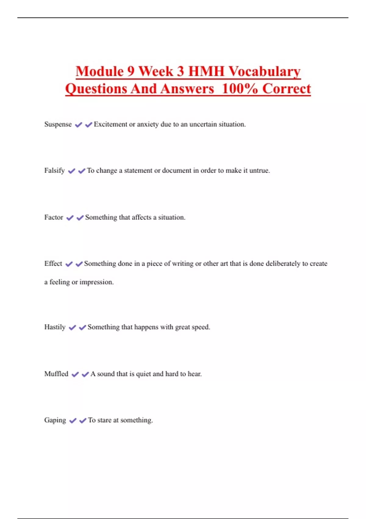 Module 9 Week 3 HMH Vocabulary Questions And Answers 100% Correct - HMH ...