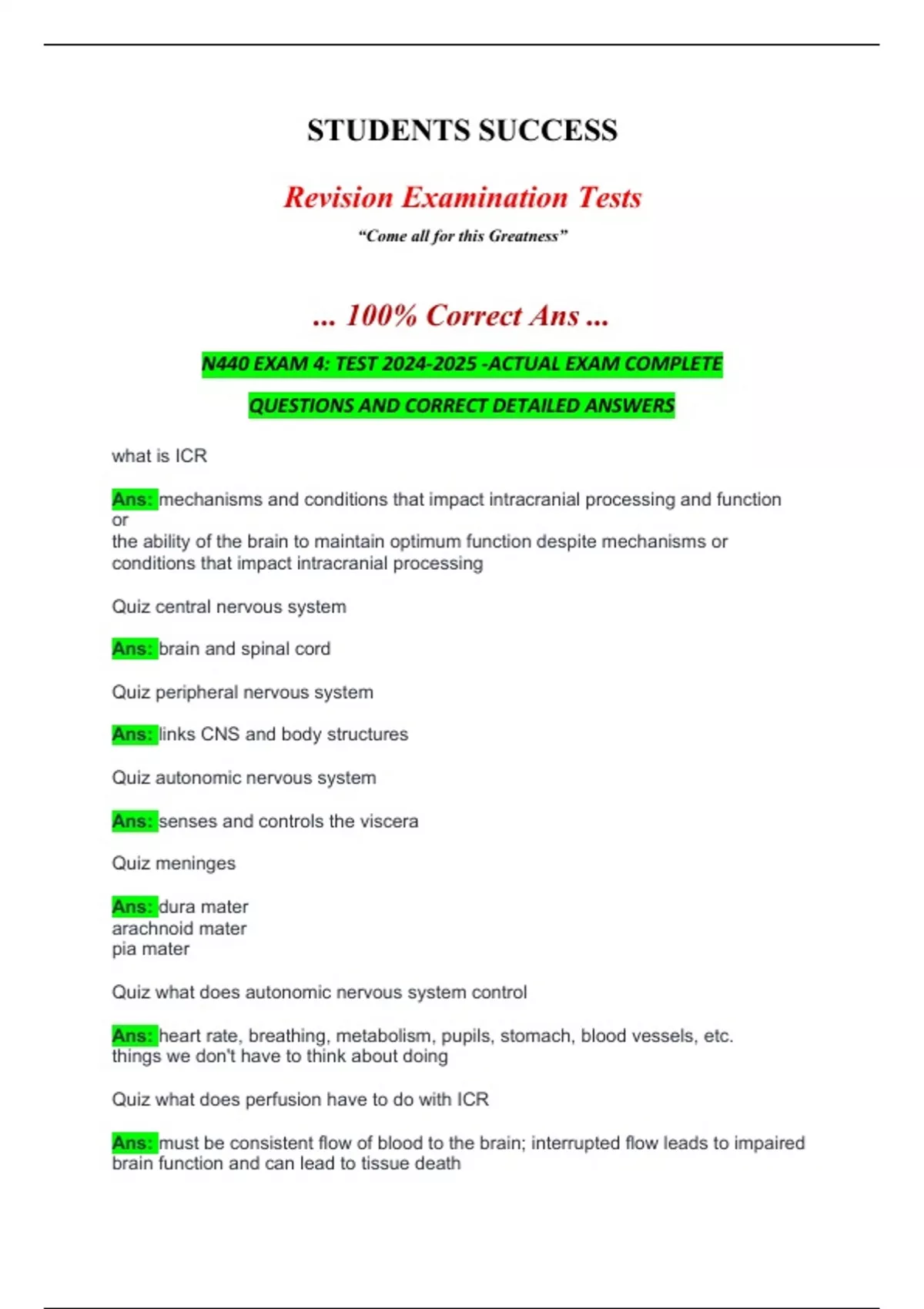 N440 EXAM 4: TEST -ACTUAL EXAM COMPLETE QUESTIONS AND CORRECT DETAILED ...