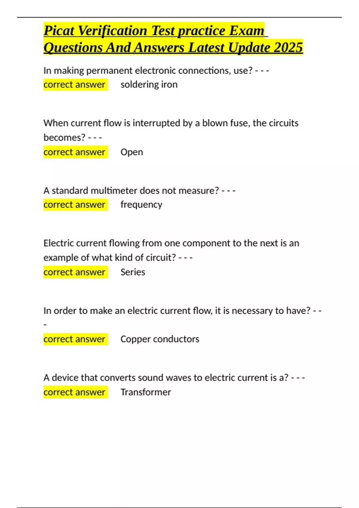 Picat Verification Test practice Exam Questions And Answers Latest ...