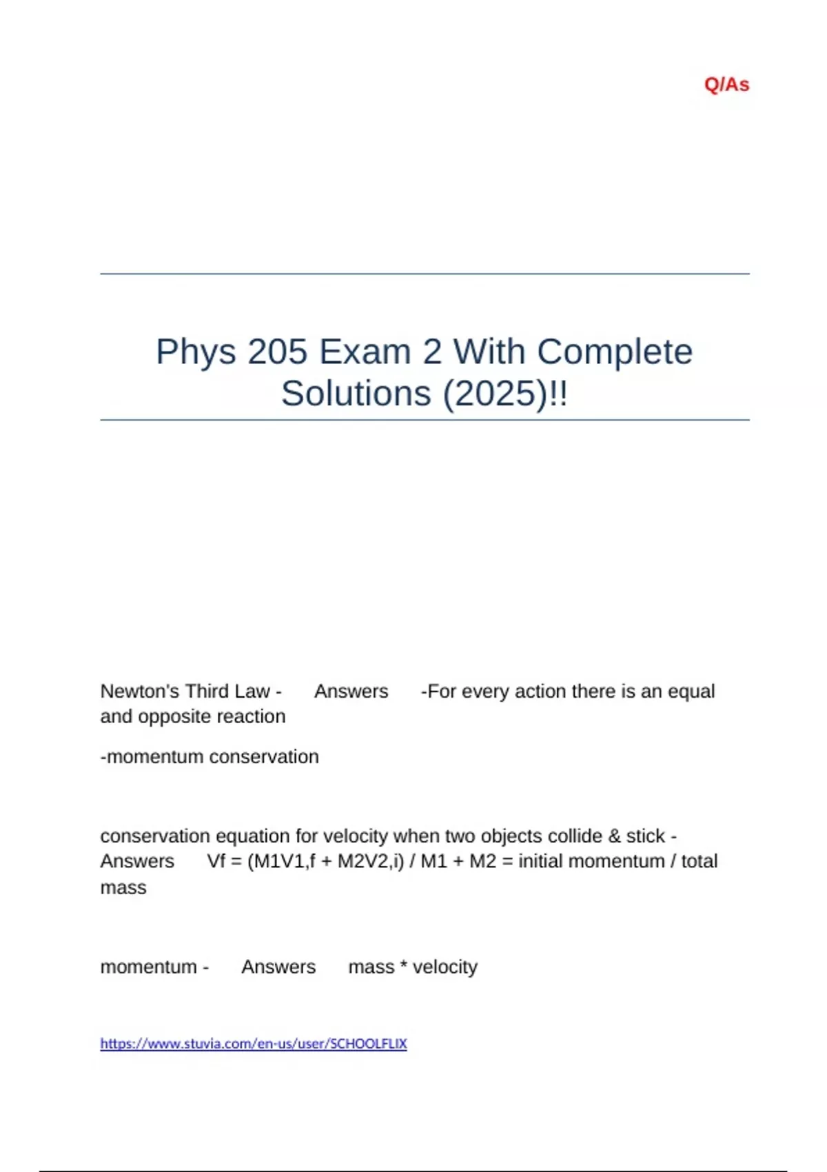 Phys 205 Exam 2 With Complete Solutions (2025)!! - Phys 205 - Stuvia US