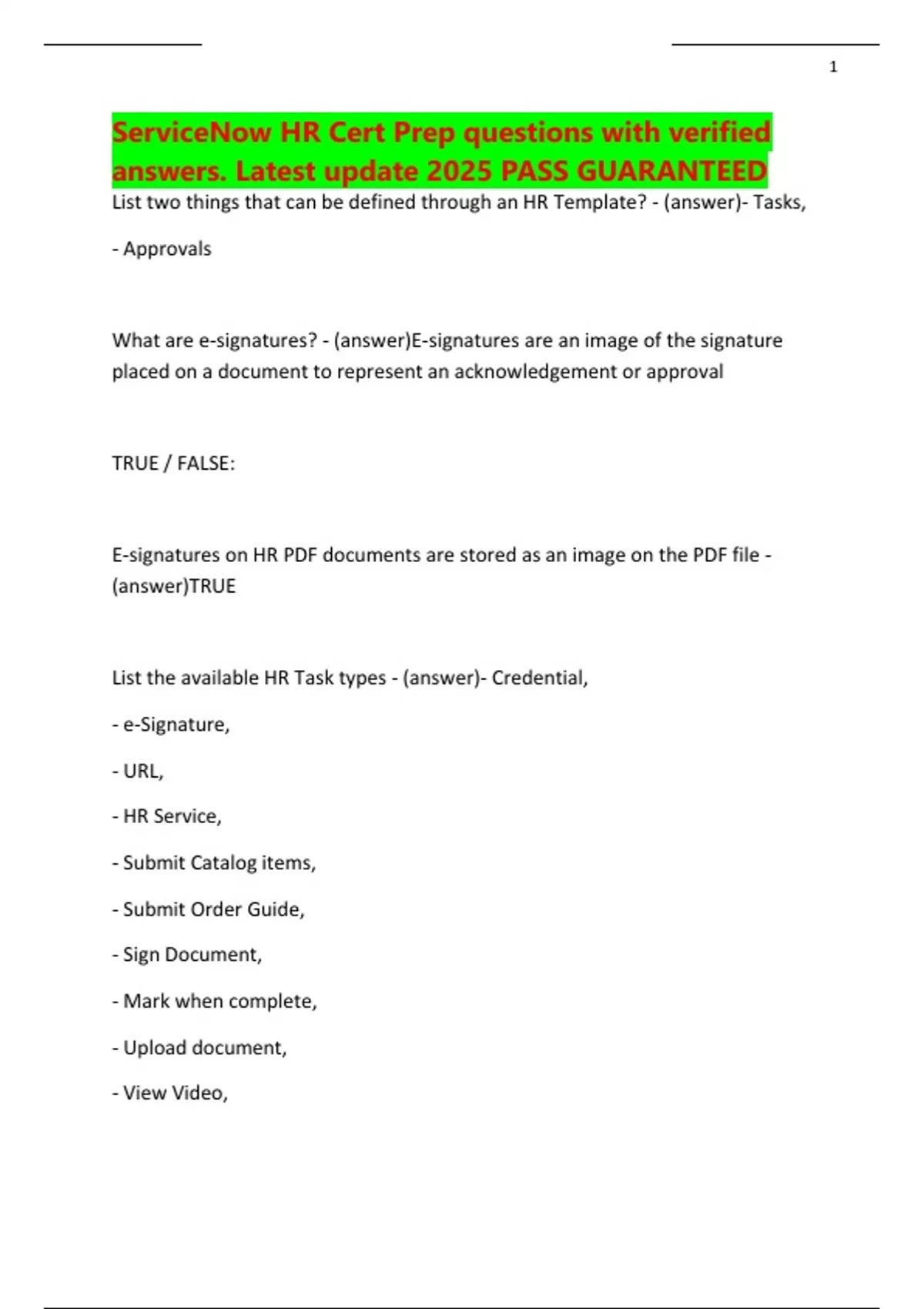 ServiceNow HR Cert Prep questions with verified answers. Latest update ...