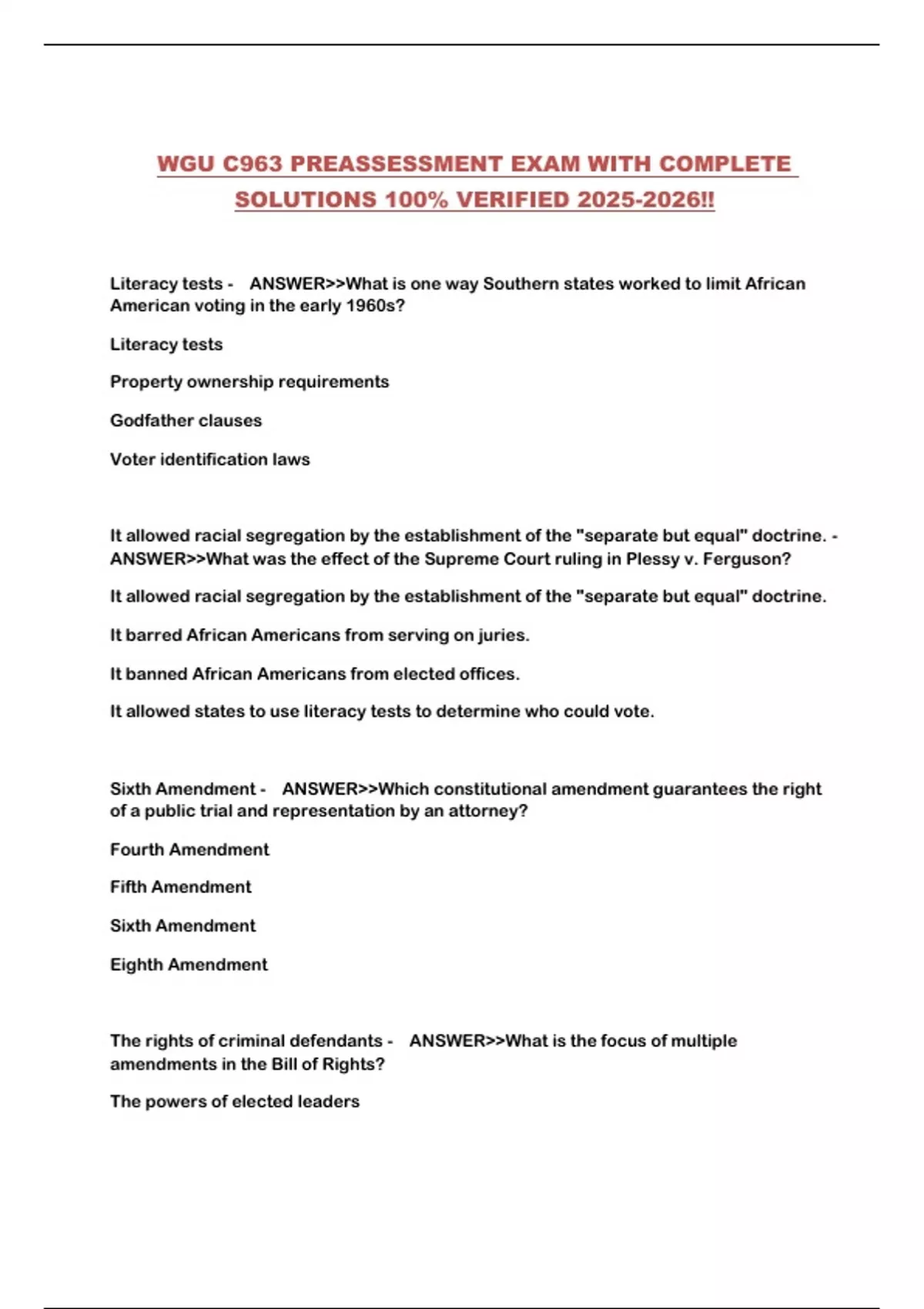 WGU C963 PREASSESSMENT EXAM WITH COMPLETE SOLUTIONS 100% VERIFIED ...