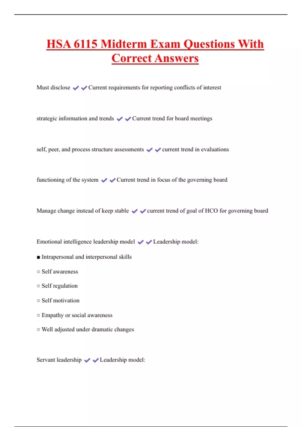HSA 6115 Midterm Exam Questions With Correct Answers - HSA6115 - Stuvia US