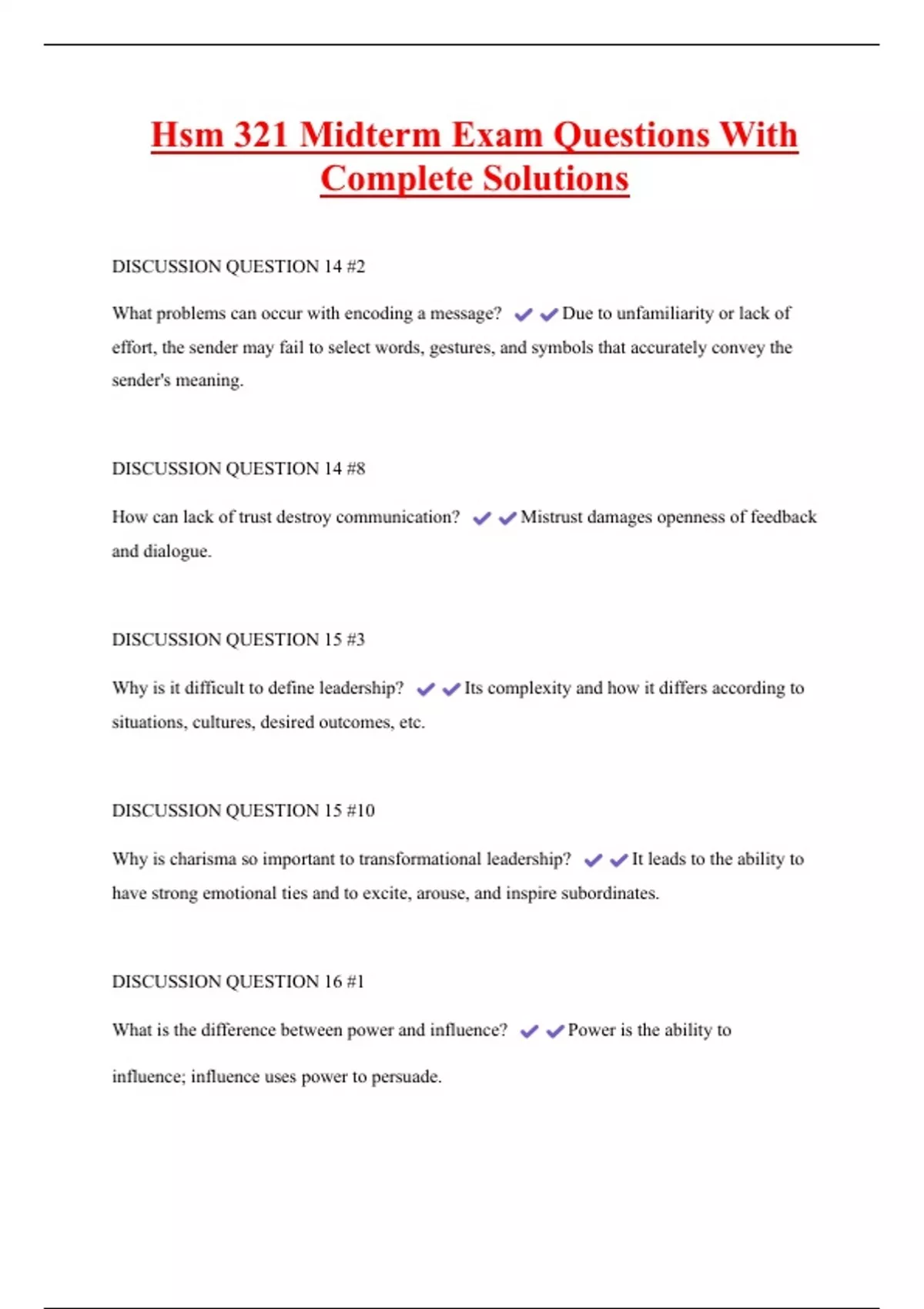 Hsm 321 Midterm Exam Questions With Complete Solutions - HSM 321 - Stuvia US