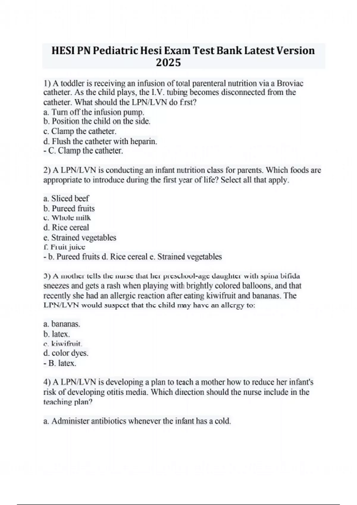HESI PN Pediatric Hesi Exam Test Bank Latest Version 2025 - Hesi ...