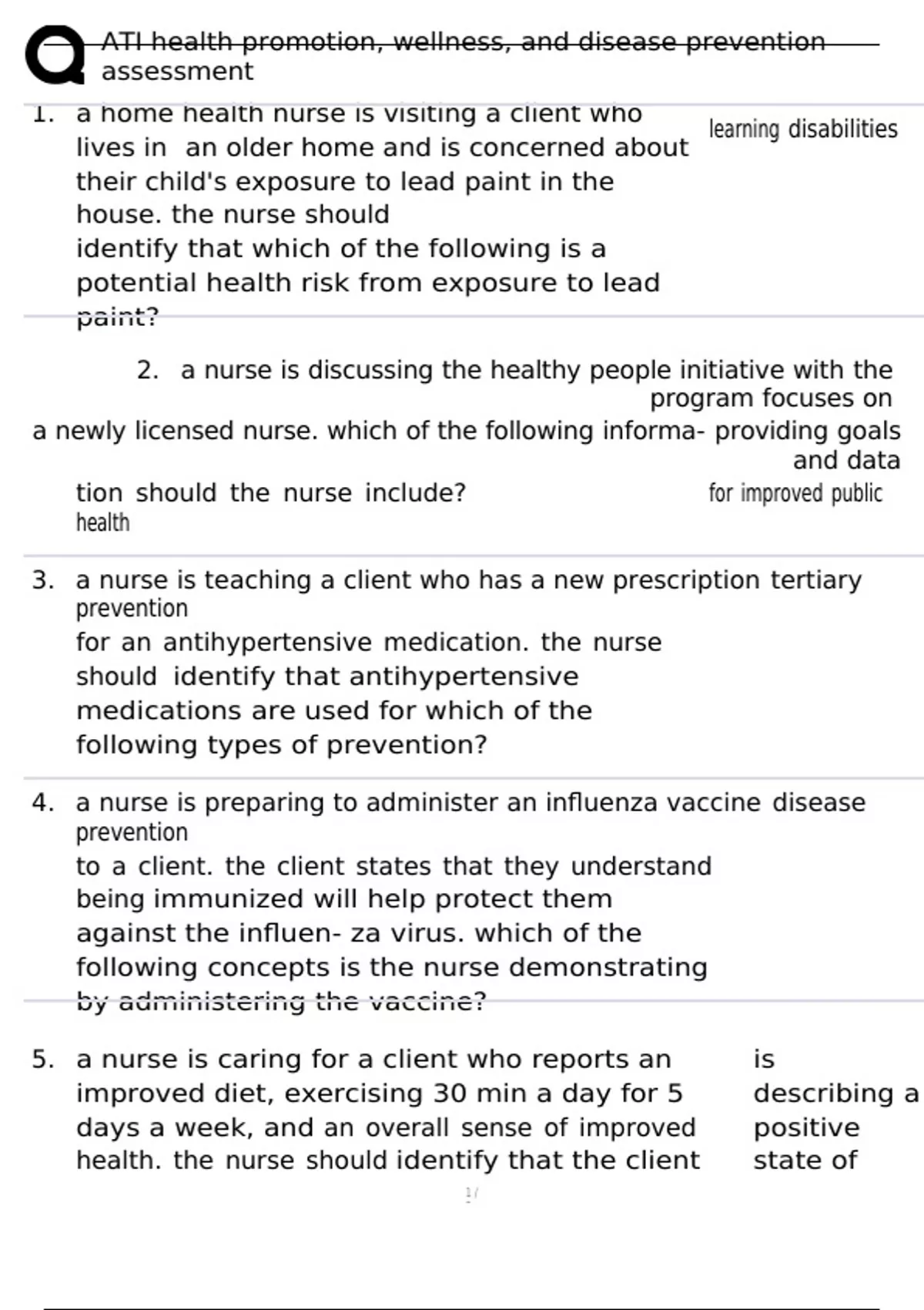 ATI health promotion, wellness, and disease prevention assessment ...