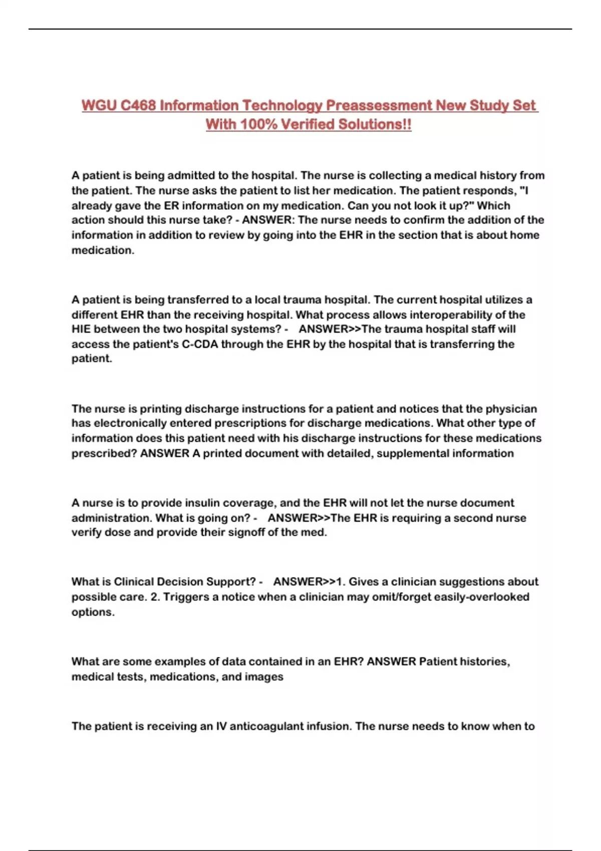 WGU C468 Information Technology Preassessment New Study Set With 100% ...