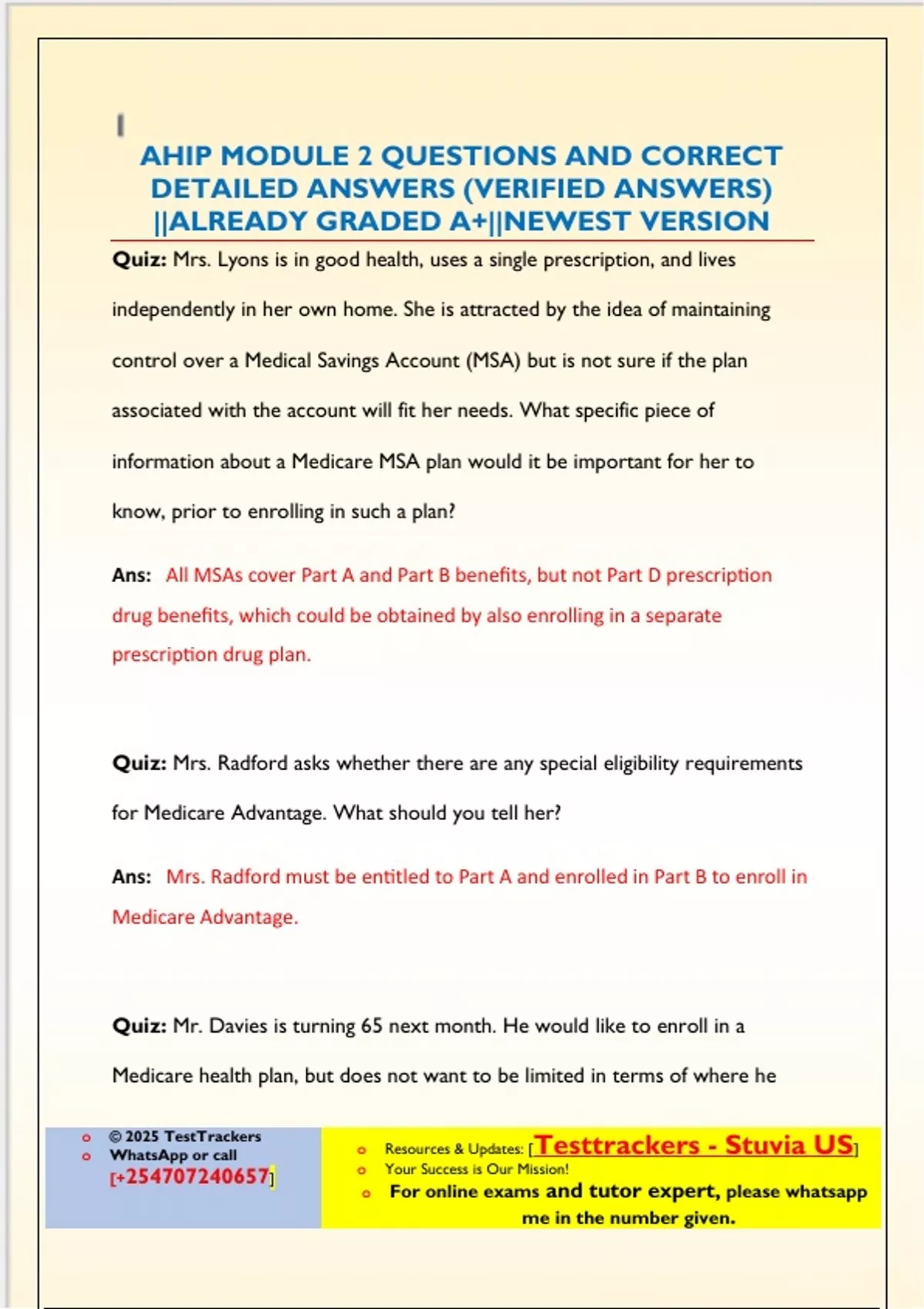 AHIP MODULE 2 QUESTIONS AND CORRECT DETAILED ANSWERS (VERIFIED ANSWERS) ||ALREADY GRADED A+ ...