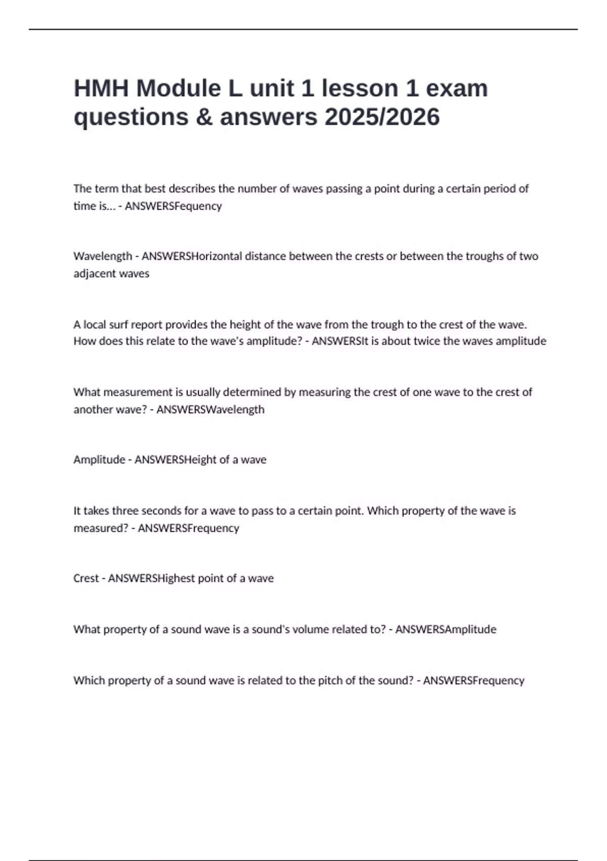 HMH Module L unit 1 lesson 1 exam questions & answers 2025/2026 - HMH ...