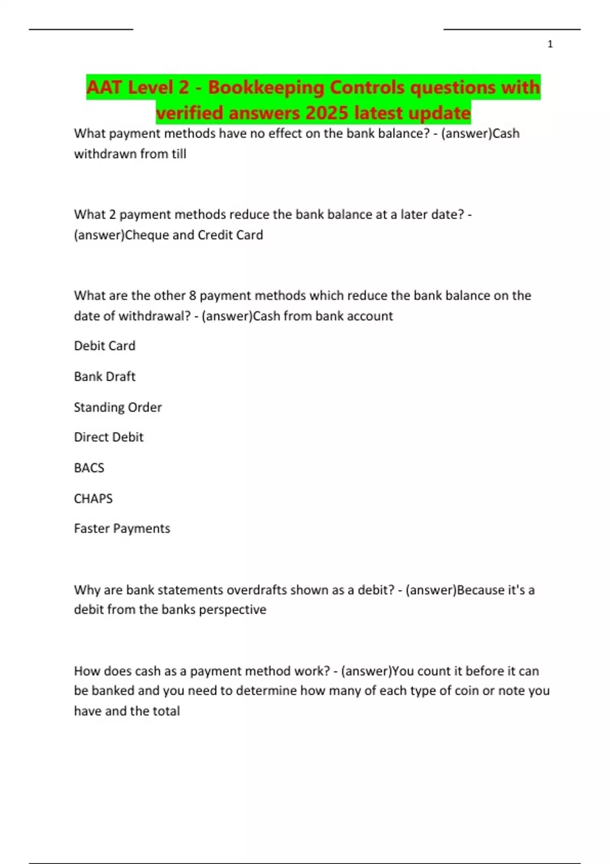 AAT Level 2 - Bookkeeping Controls questions with verified answers 2025 ...