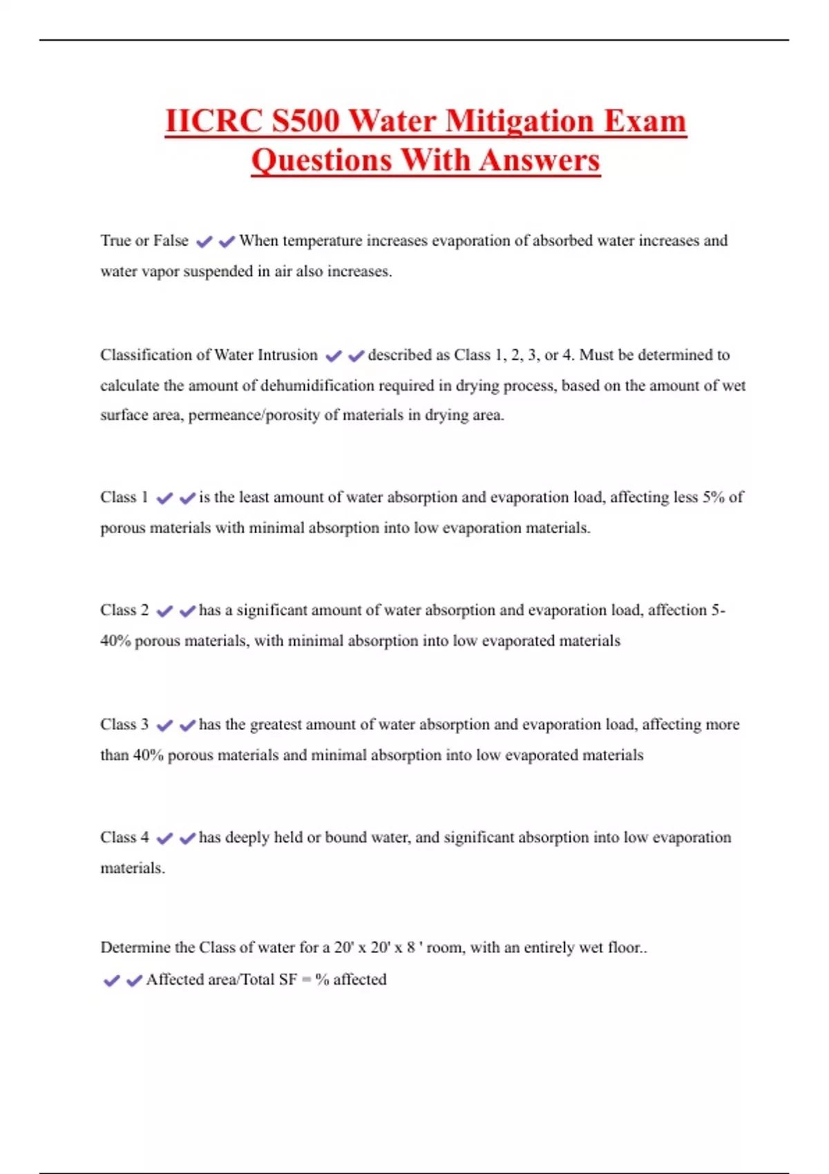 IICRC S500 Water Mitigation Exam Questions With Answers - IICRC Water ...