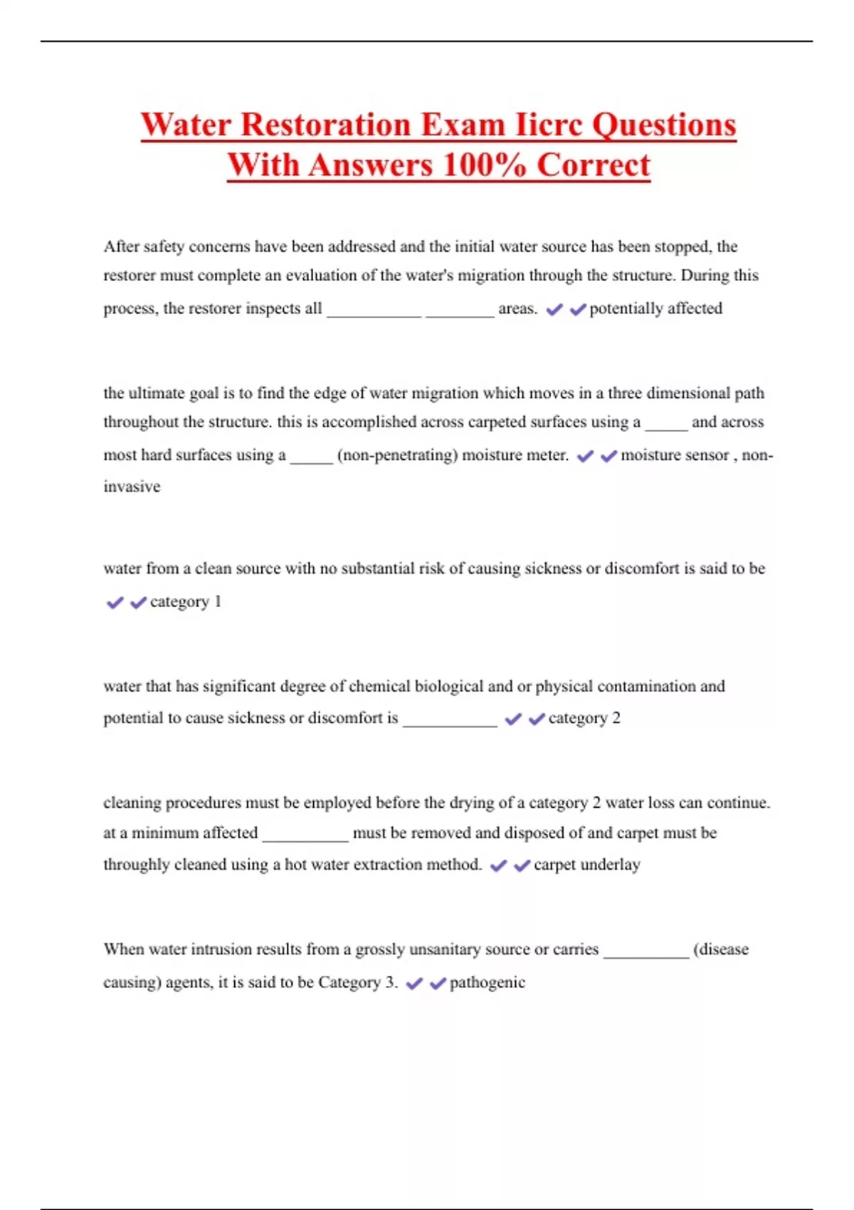 Water Restoration Exam Iicrc Questions With Answers 100% Correct ...