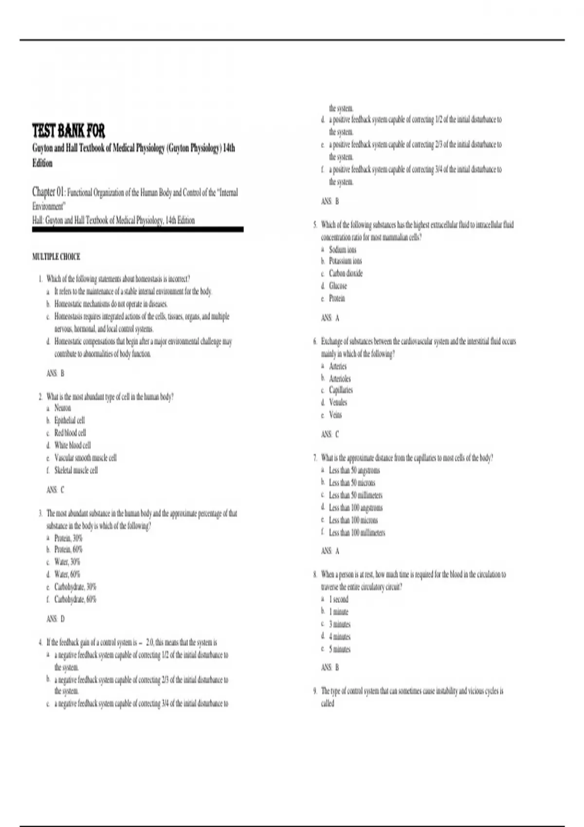 Test Bank For Guyton and Hall Textbook of Medical Physiology (Guyton ...