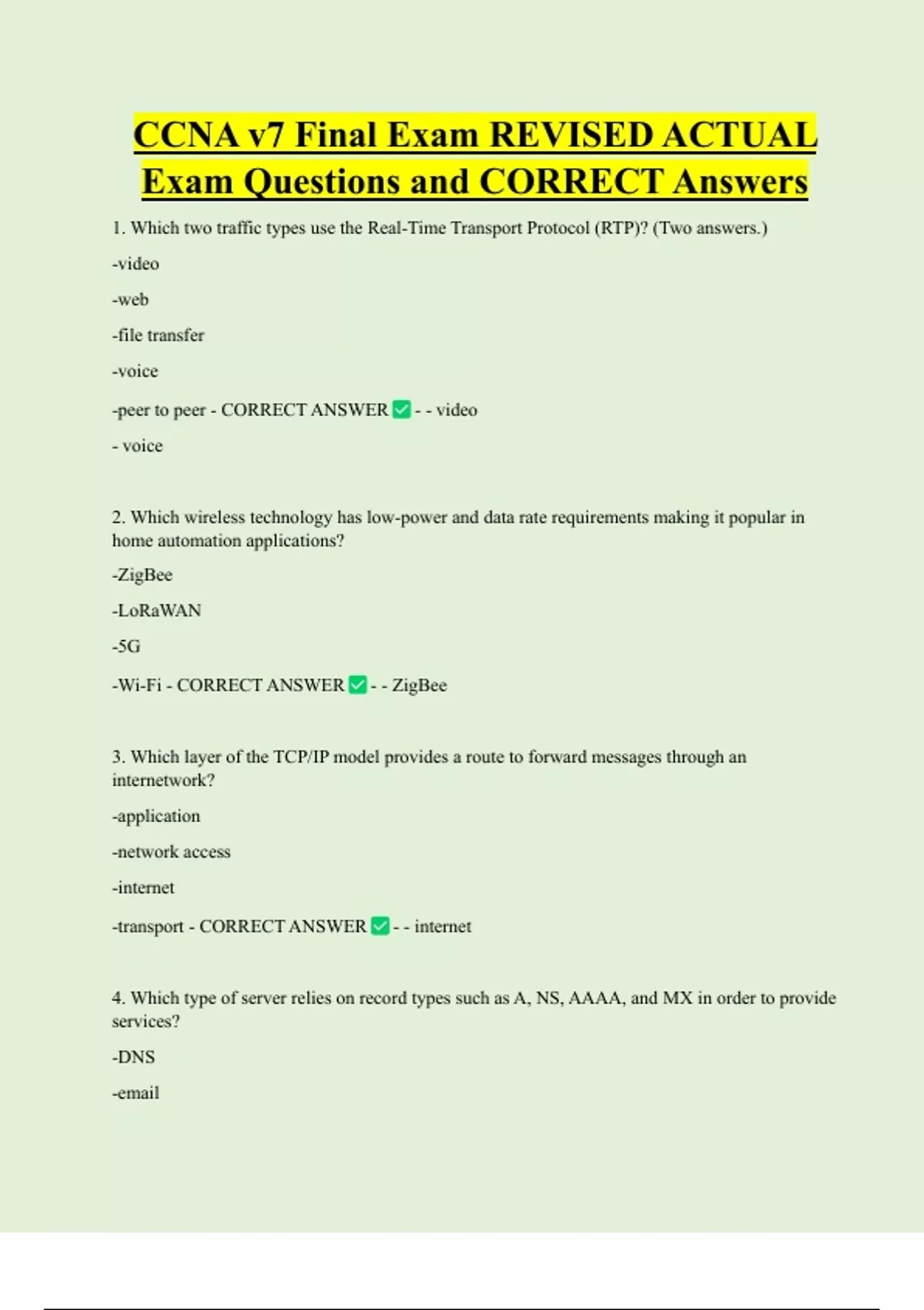 CCNA v7 Final Exam REVISED ACTUAL Exam Questions and CORRECT Answers - CCNA - Cisco Certified ...