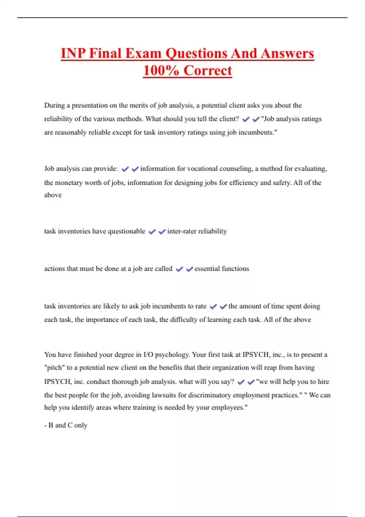 INP Final Exam Questions And Answers 100% Correct - INP - Stuvia US