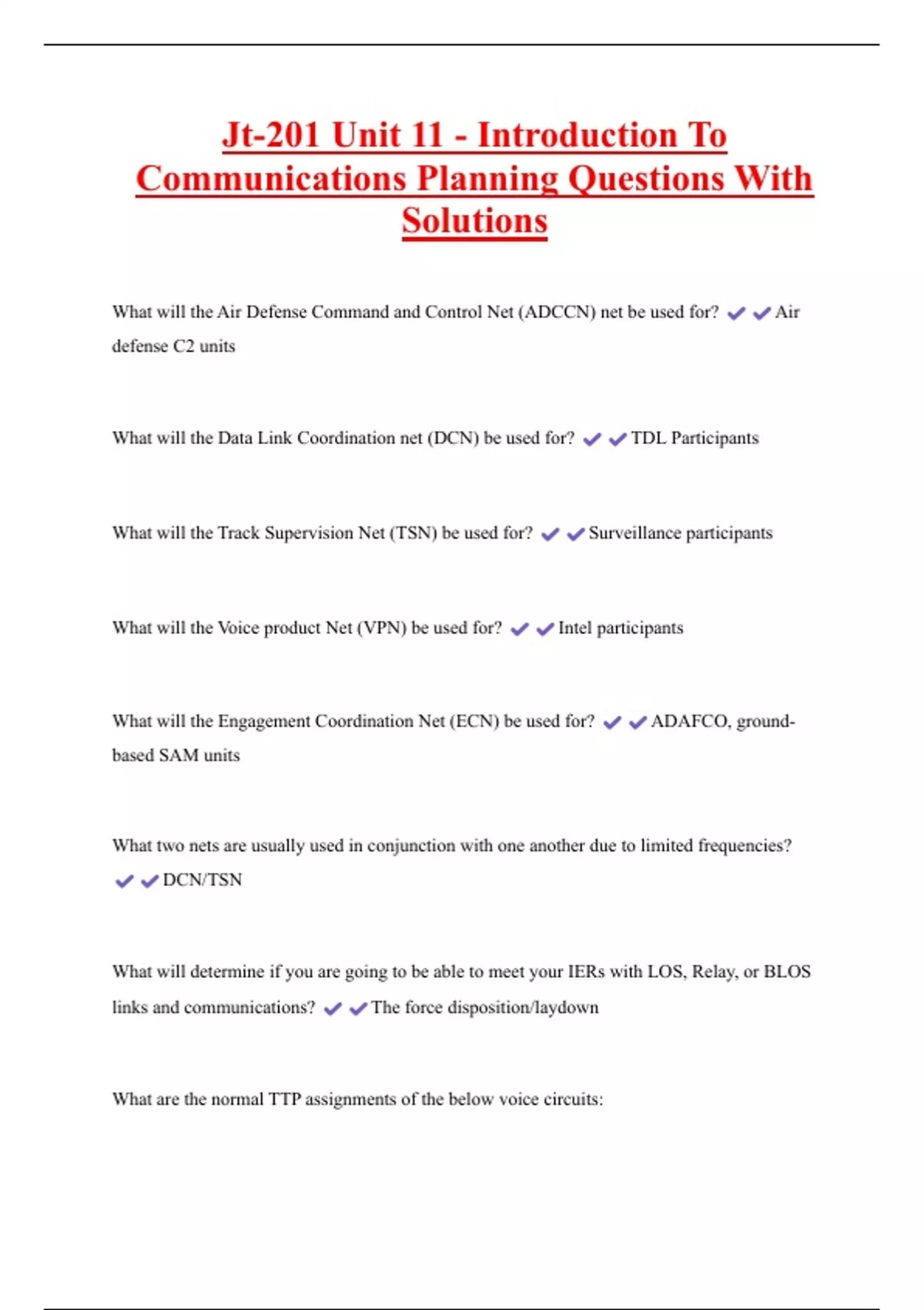Jt-201 Unit 11 - Introduction To Communications Planning Questions With ...