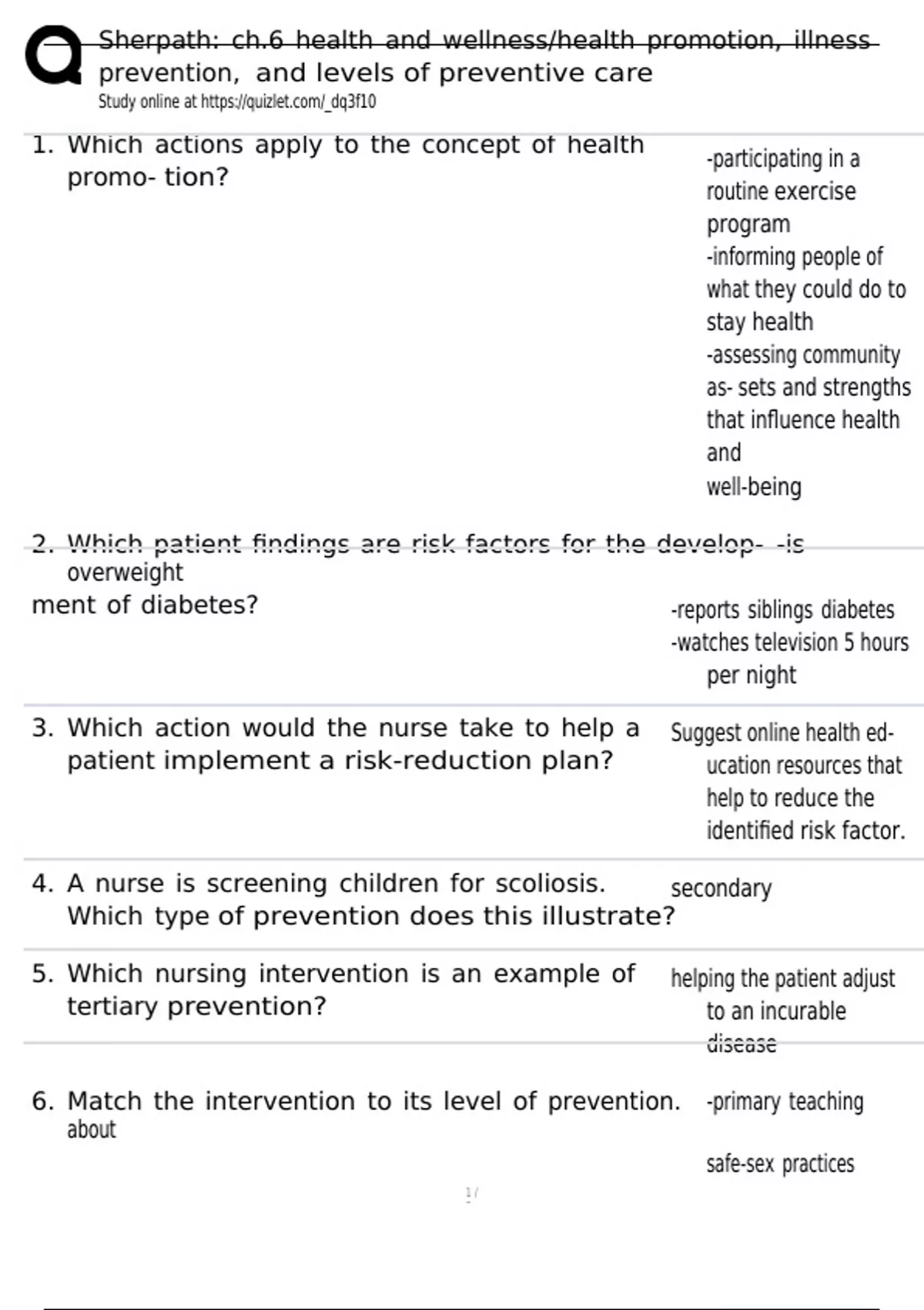 Sherpath: ch.6 health and wellness/health promotion, illness prevention ...