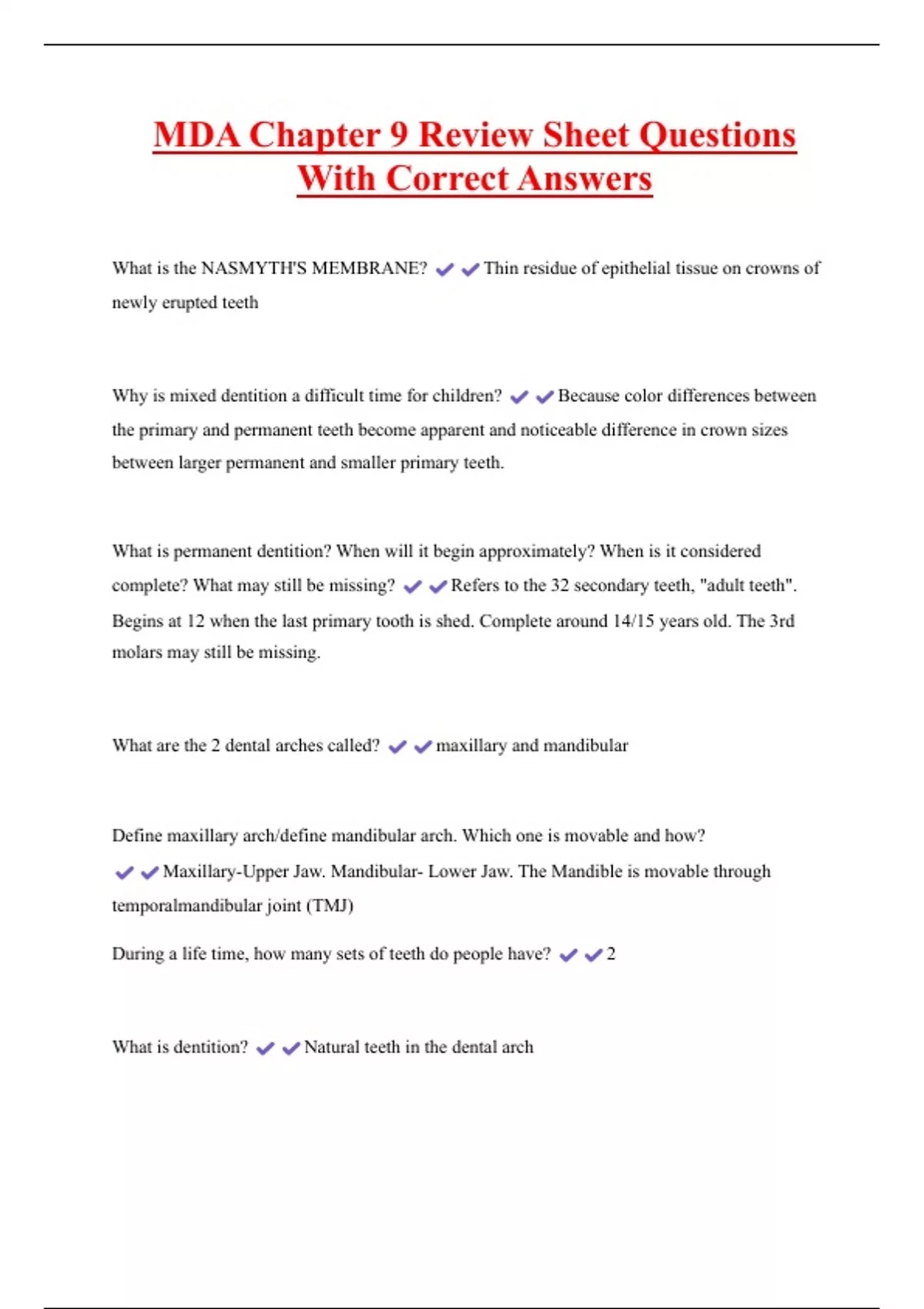MDA Chapter 9 Review Sheet Questions With Correct Answers - MDA - Stuvia US
