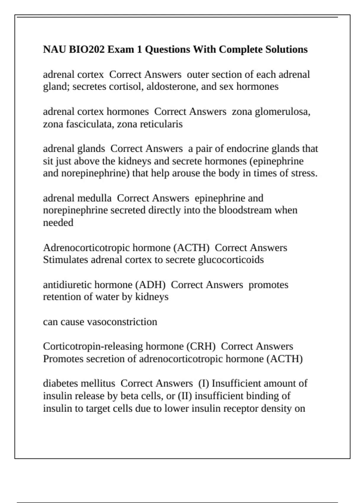 NAU BIO202 Exam 1 Questions With Complete Solutions - BIO 202 - Stuvia US