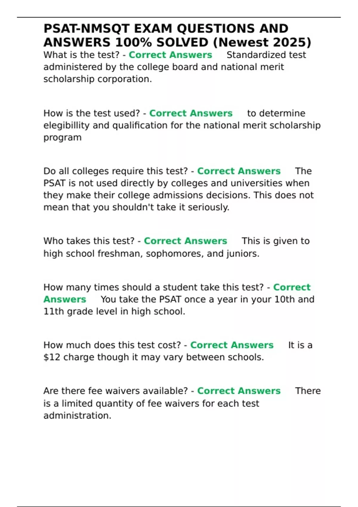 PSAT-NMSQT EXAM QUESTIONS AND ANSWERS 100- SOLVED (Newest 2025 - PSAT-NMSQT EXM - Stuvia US