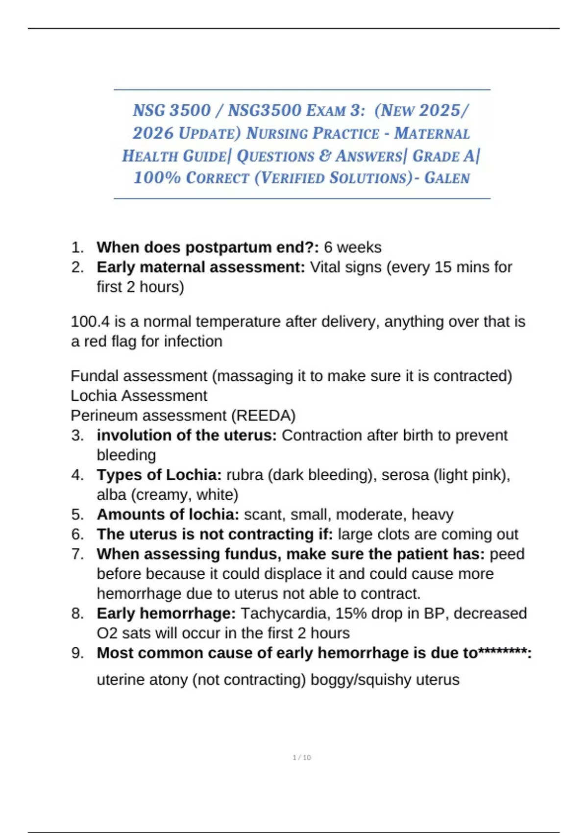 NSG 3500 / NSG3500 EXAM 1, 2, 3 ,4 & Final Exam : (NEW 2025/ 2026 ...