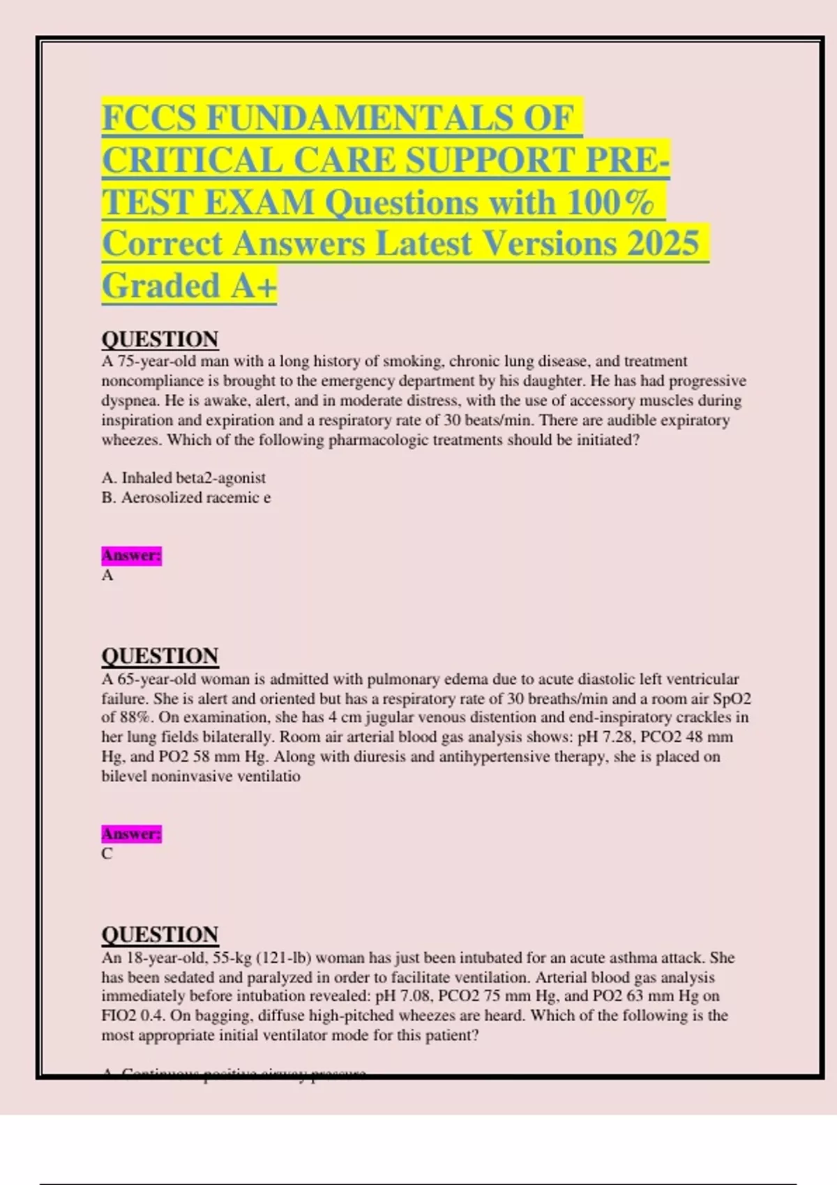 FCCS CERT EXAM Questions With 100 Correct ANSWERS Latest Versions 2025