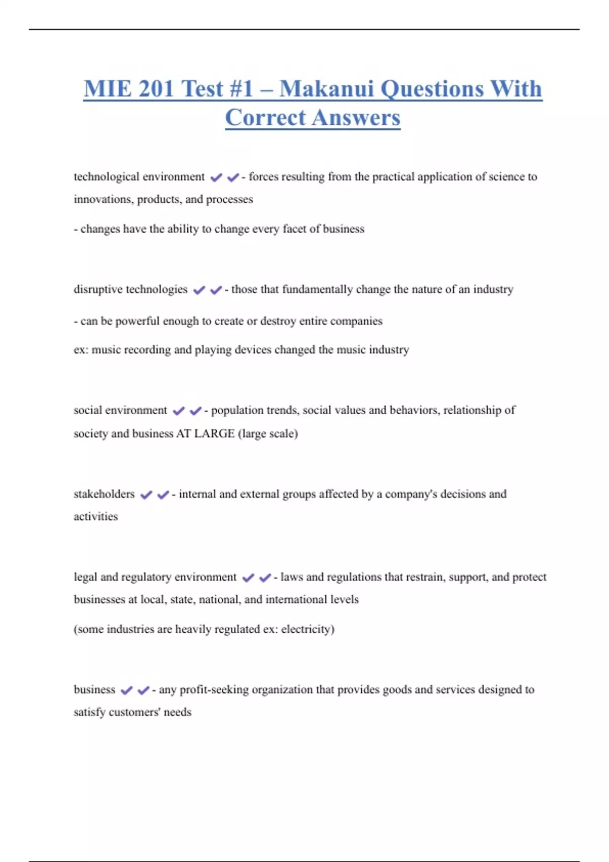 MIE 201 Test #1 – Makanui Questions With Correct Answers - MIE 201 ...