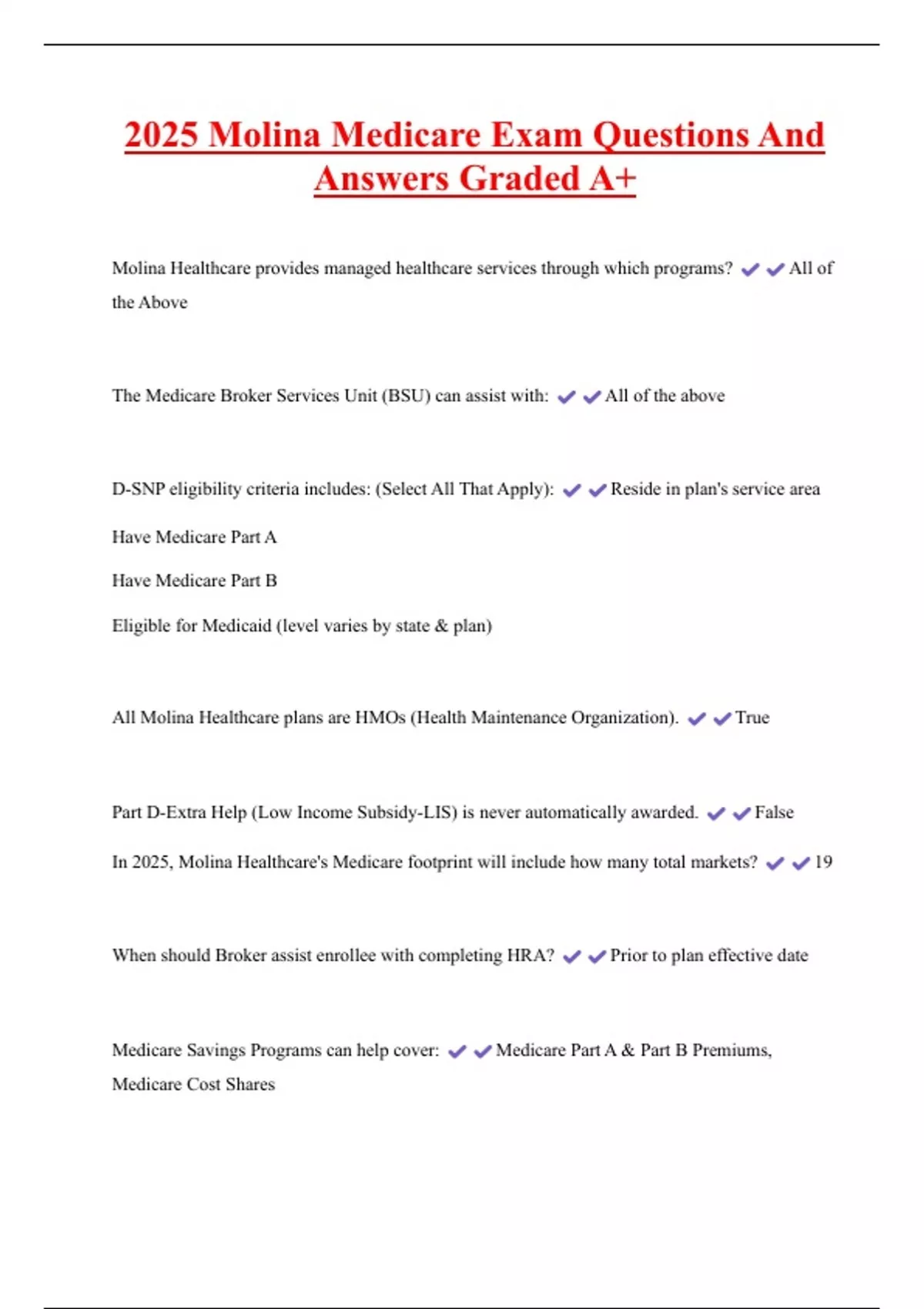 2025 Molina Medicare Exam Questions And Answers Graded A+ - Molina ...