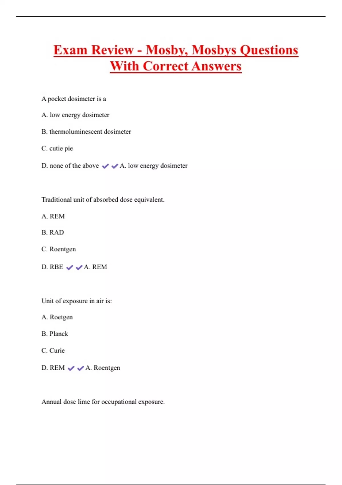 Exam Review - Mosby, Mosbys Questions With Correct Answers - Mosby\\\'s ...