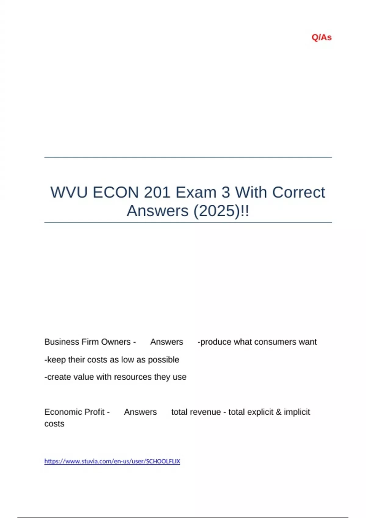 WVU ECON 201 Exam 3 With Correct Answers (2025)!! - Econ 201 - Stuvia US
