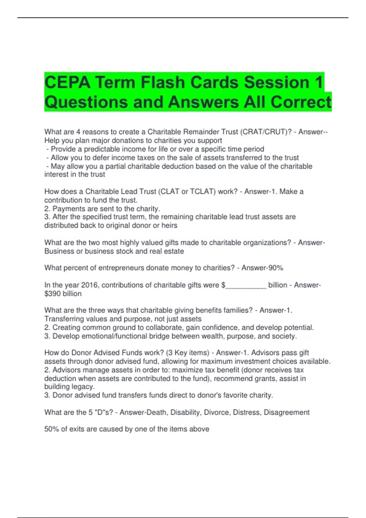 CEPA Term Flash Cards Session 1 Questions and Answers All Correct ...